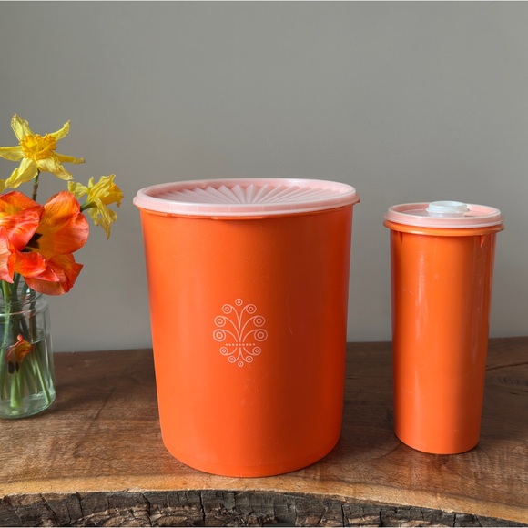 Vintage | Kitchen | Vintage Tupperware Canister Set Mcm Orange Kitchen ...